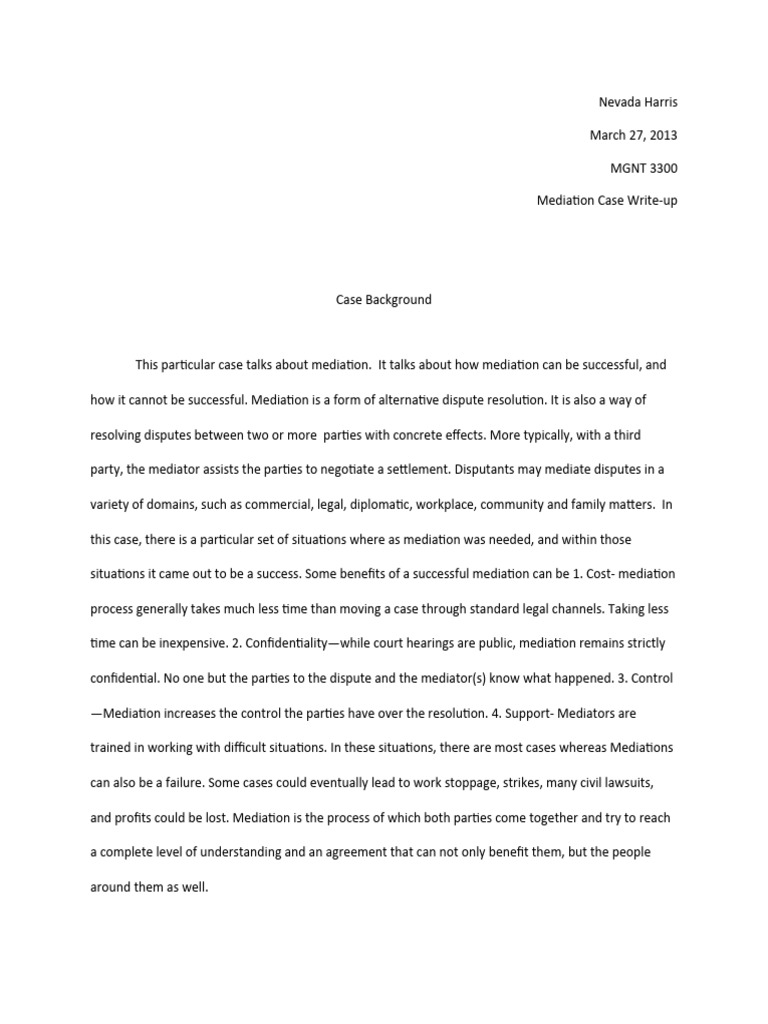 Ch 14 2 Mediation Case Write Upmgnt 3300 Pdf Mediation Leadership