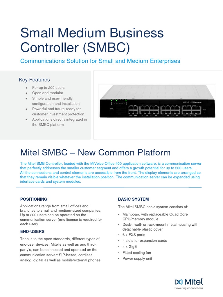 SMB Controller Datasheet | PDF | Session Initiation Protocol | Telephone