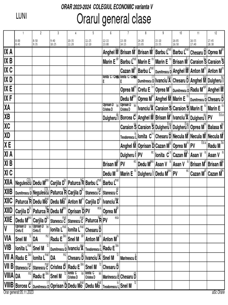 Orar General 2023-2024 - Var. V | PDF