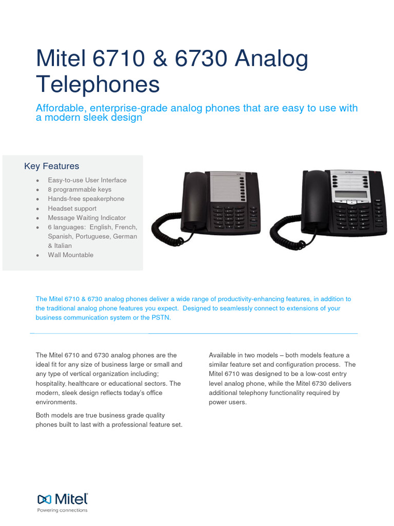 Mitel 6710 6730 Datasheet EN | PDF | Telephone | Telephony