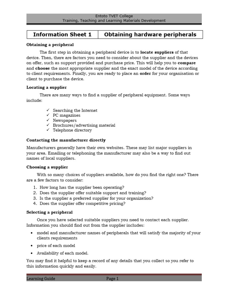 Conecting Hardware Peripherals LO 2 1 | PDF | Computer Hardware | Computer Keyboard