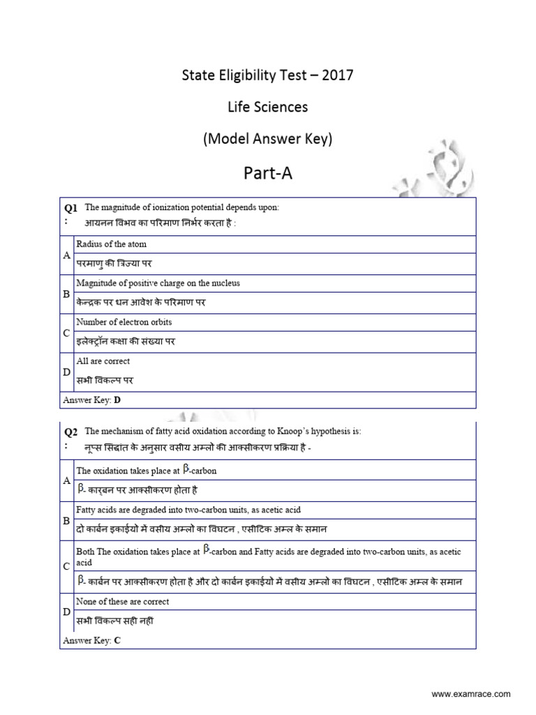 MP SET Life Science Solved Paper 2017 | PDF MP SET Life Science Solved Paper 2017 | PDF