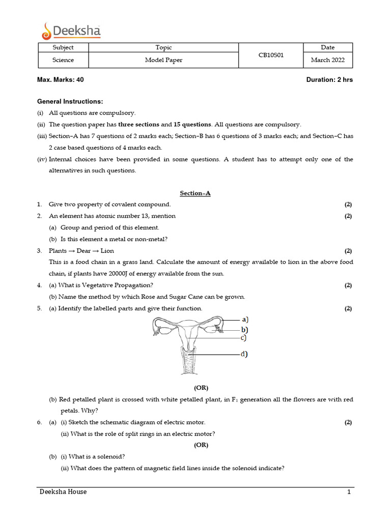 01-Model paper-Science-Set 1 | PDF | Isomer | Alkane