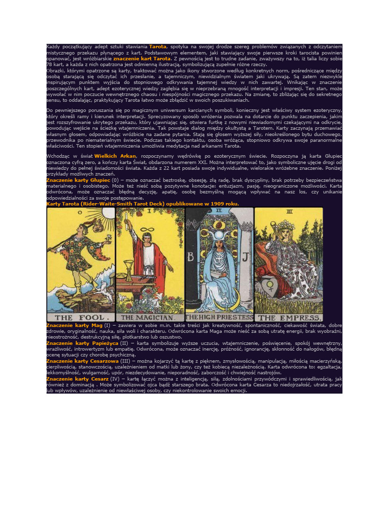 Znaczenie Kart Tarota | PDF