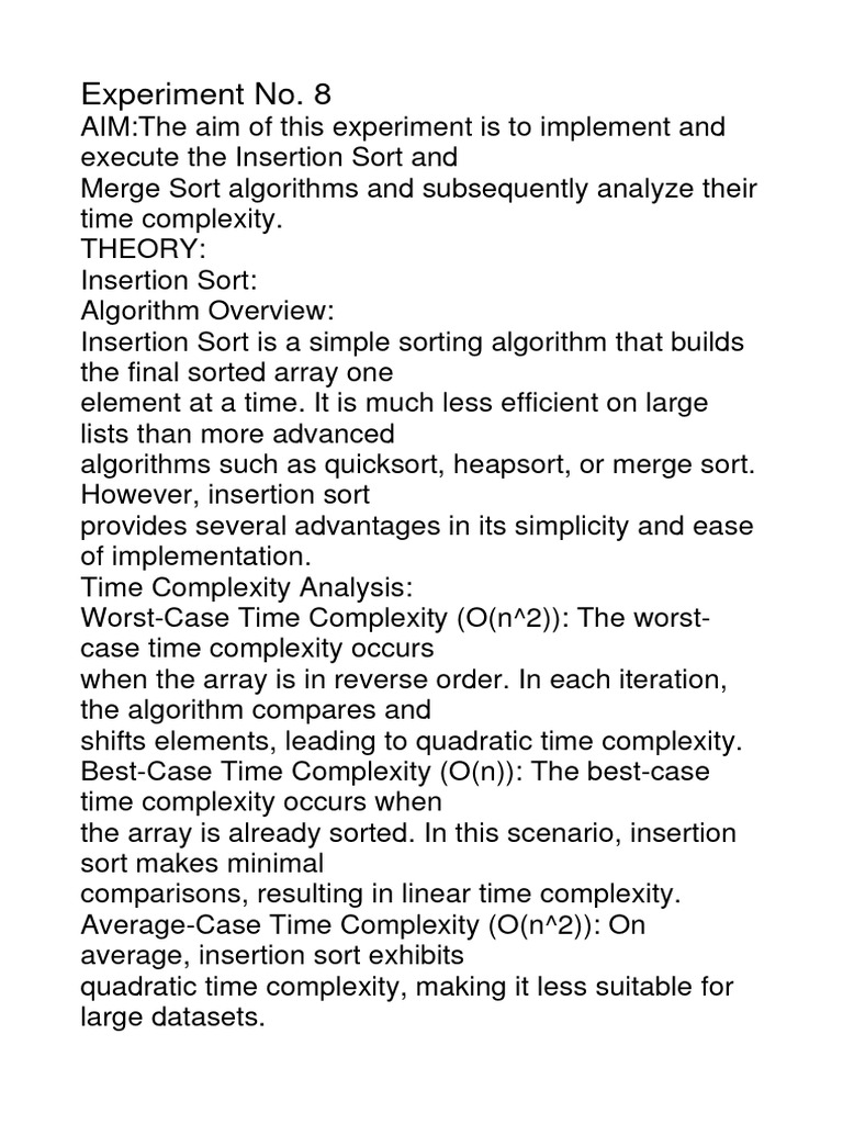 Insertion and Merge Sort 221070068 | PDF | Time Complexity | Computer ...