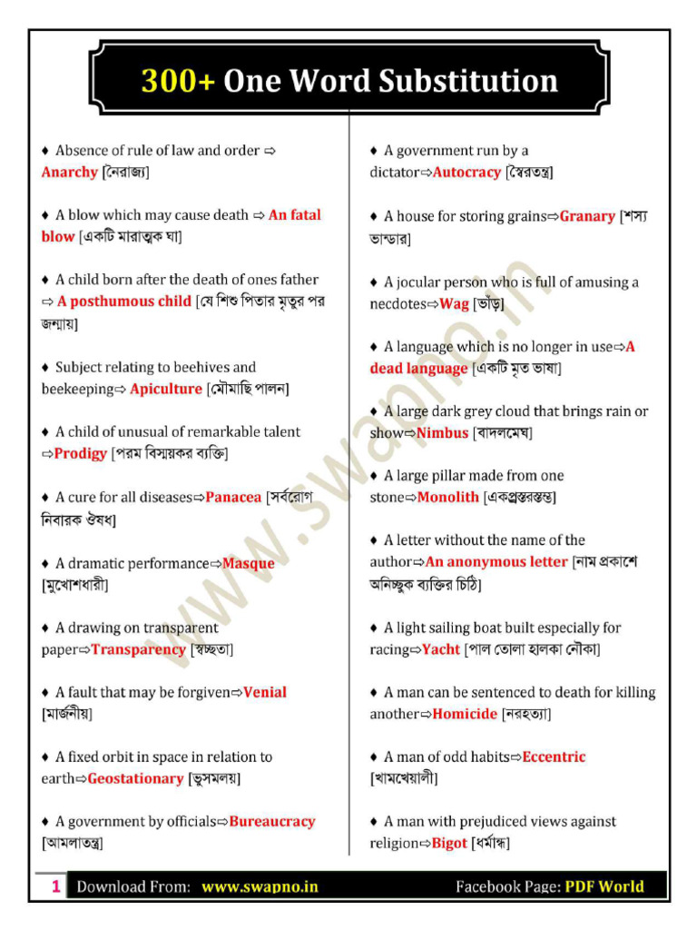 300+ One Word Substitution | PDF