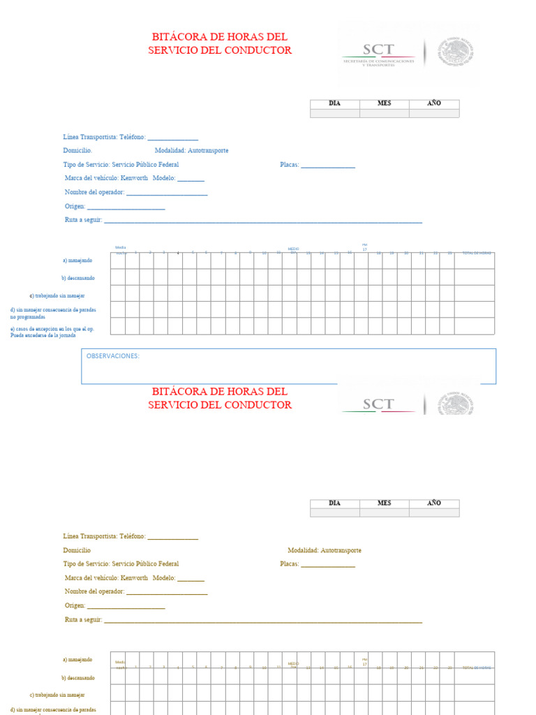 Bitacora de Conductor | Descargar gratis PDF | Transporte