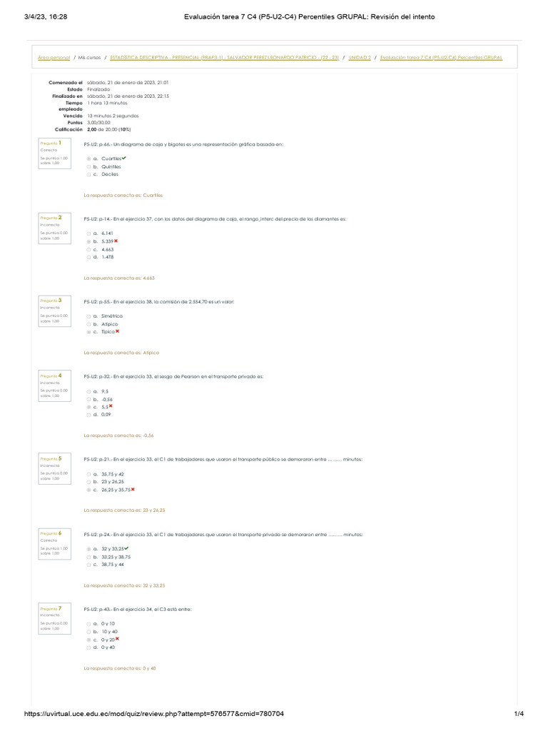 Evaluación Tarea 7 C4 (P5-U2-C4) Percentiles GRUPAL - Revisión Del Intentod | PDF | Análisis ...