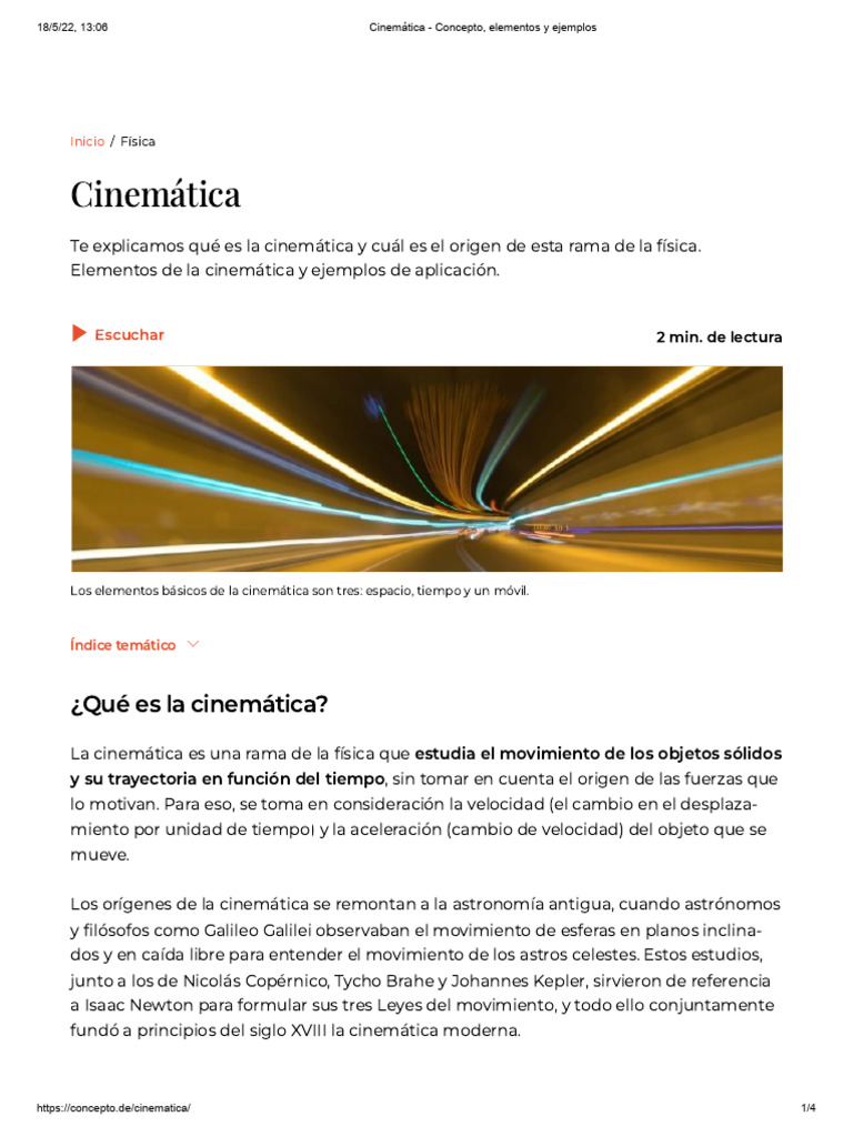Cinemática - Concepto, elementos y ejemplos | PDF | Cinemática | Velocidad