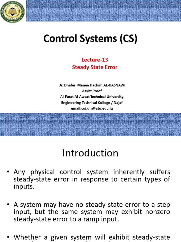 Lecture 13 2 | PDF | Steady State | Feedback