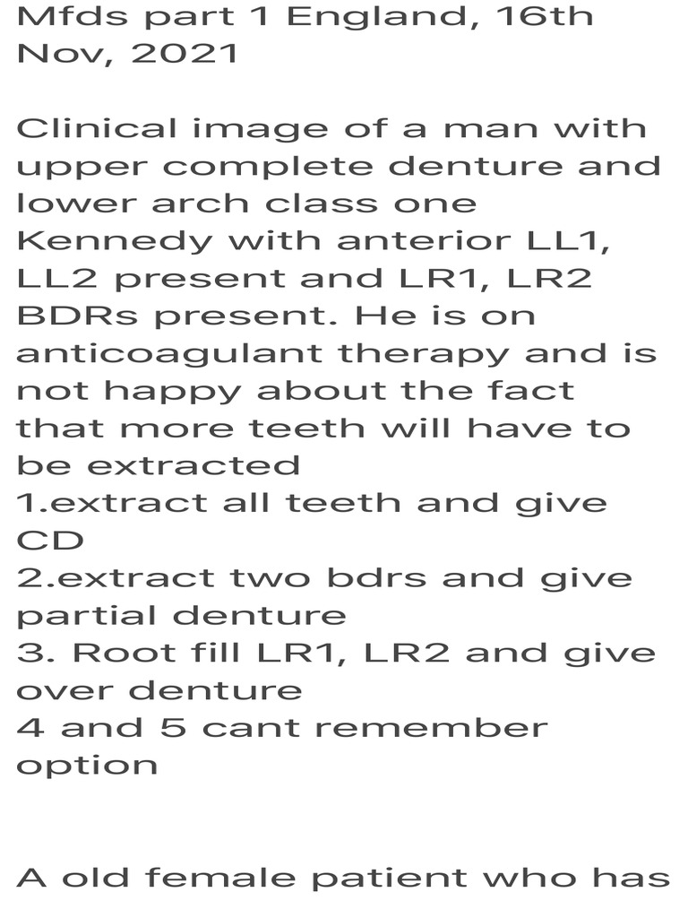 Mfds Part 1 England, 16th Nov, 2021-1 | PDF | Mouth | Diseases And Disorders