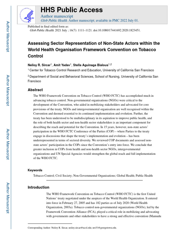 Assessing Sector Representation of Non-State Actors within the World Health Organisation ...