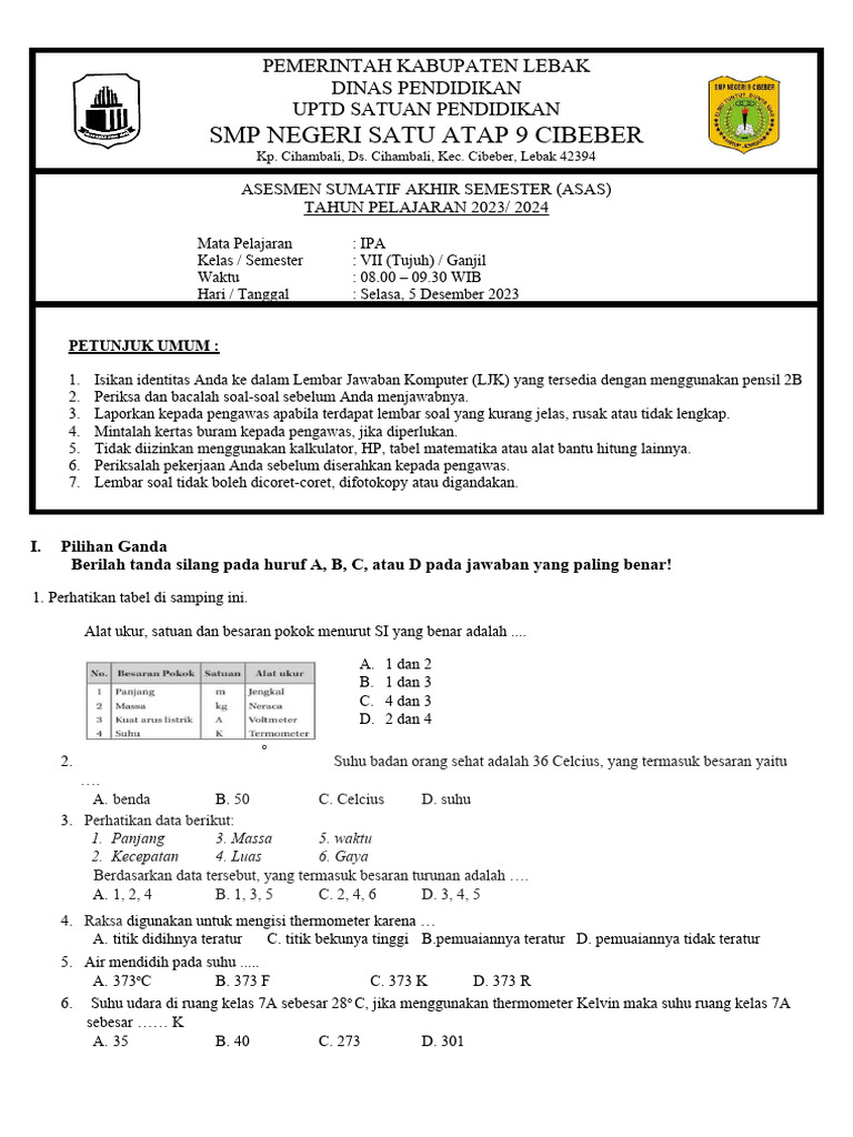 Soal Asas (2023-2024) | PDF