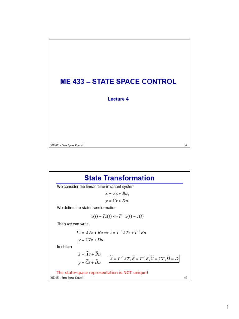 State Space Control Pdf Laplace Transform Mathematical Concepts