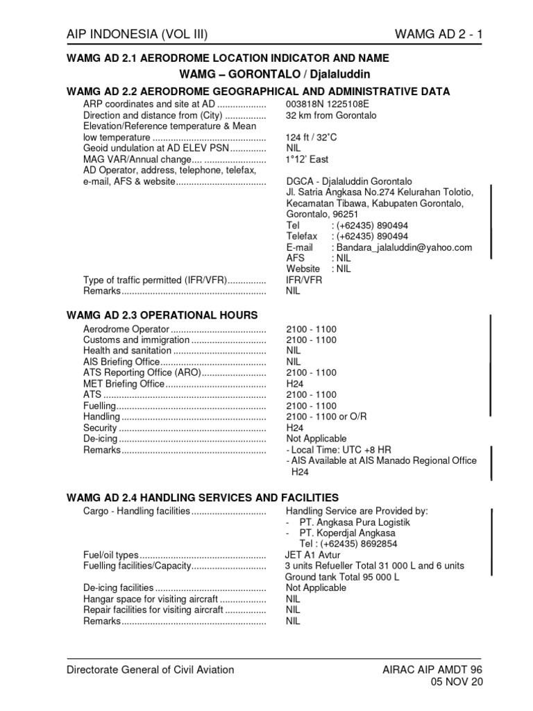Aip Amdt 96 Wamg | PDF | Visual Flight Rules | Air Traffic Control