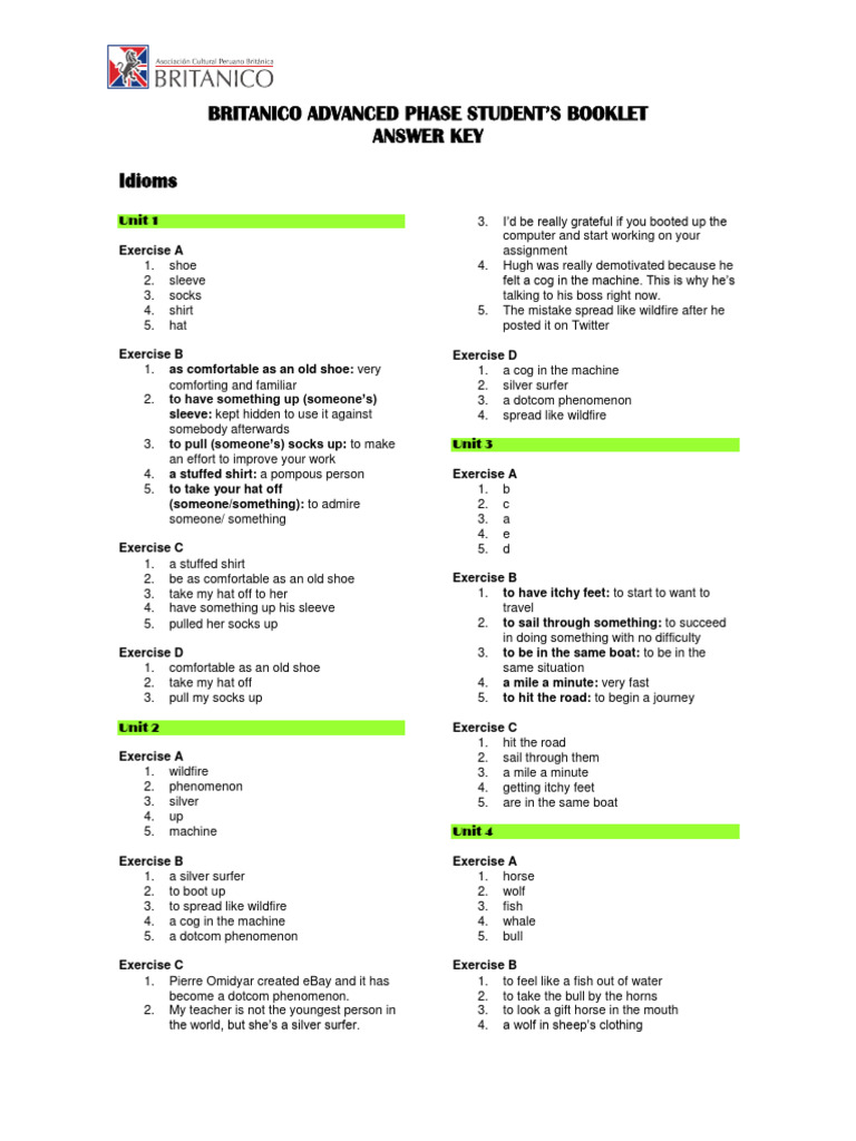 Britanico Advanced Answer Key | PDF