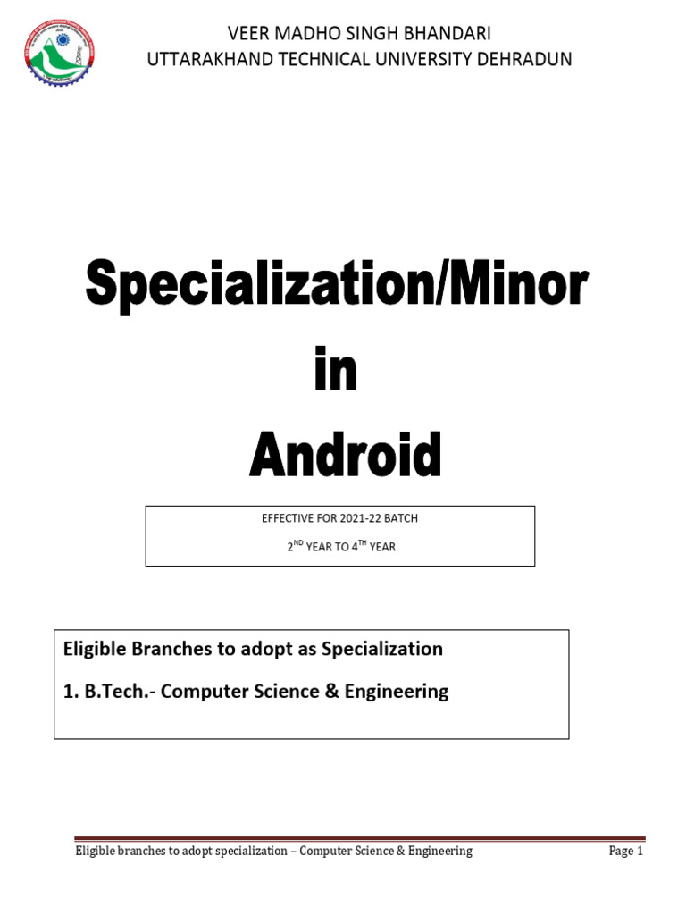 SPECILIZATION IN ANDROID | PDF | Android (Operating System) | Java (Programming Language)