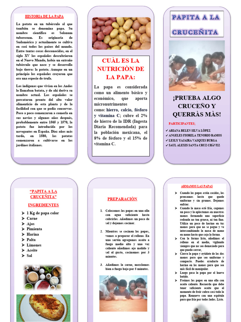 Triptico Papa A La Cruceñita Ari | PDF | Patata | Alimentos