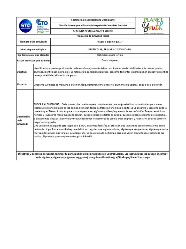 Actividad "Busca a alguien que..." | PDF