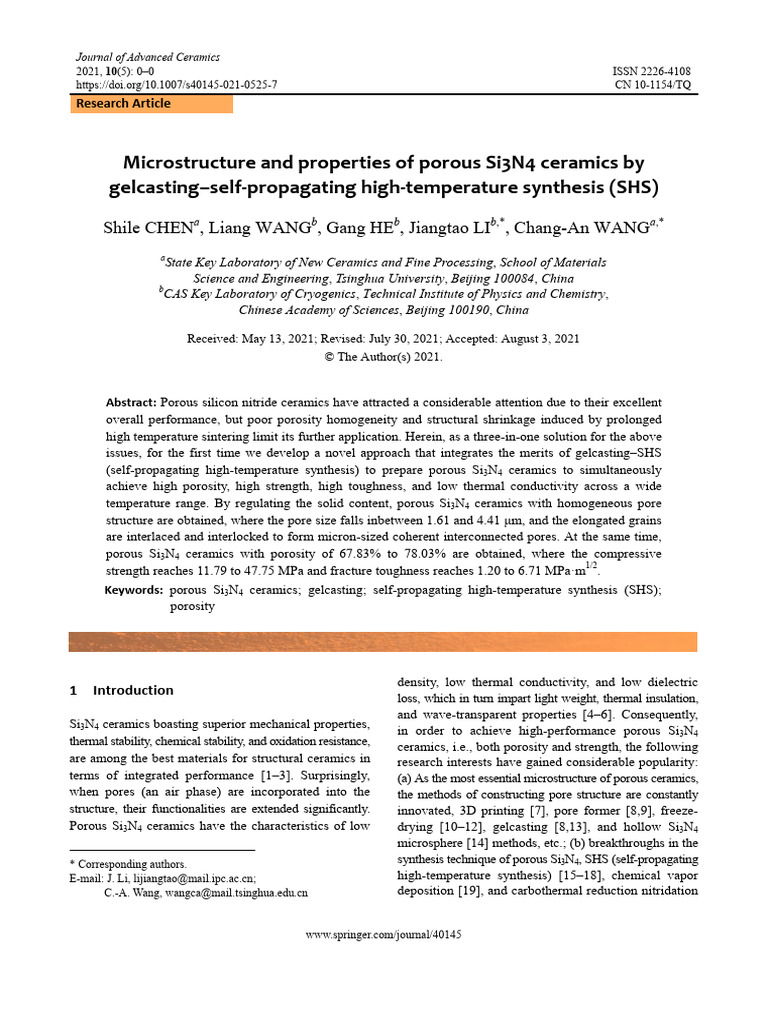 Microstructure And Properties Of Porous Si3n4 Cera Pdf Porosity Ceramics