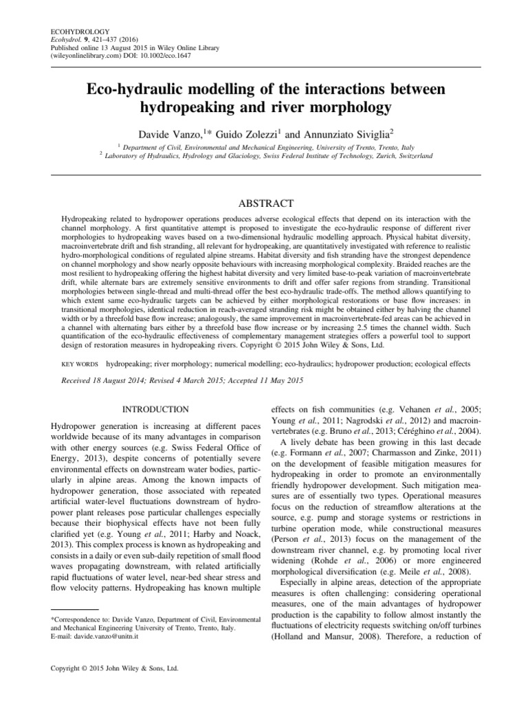 Eco-Hydraulic Modelling of The Interactions Between Hydropeaking and ...