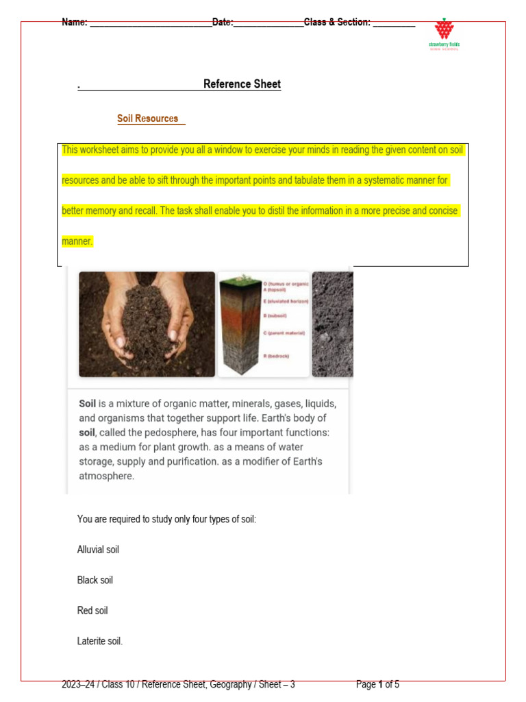 Reference Sheet Sheet Soil 9class10 Geography | PDF | Soil | Agriculture