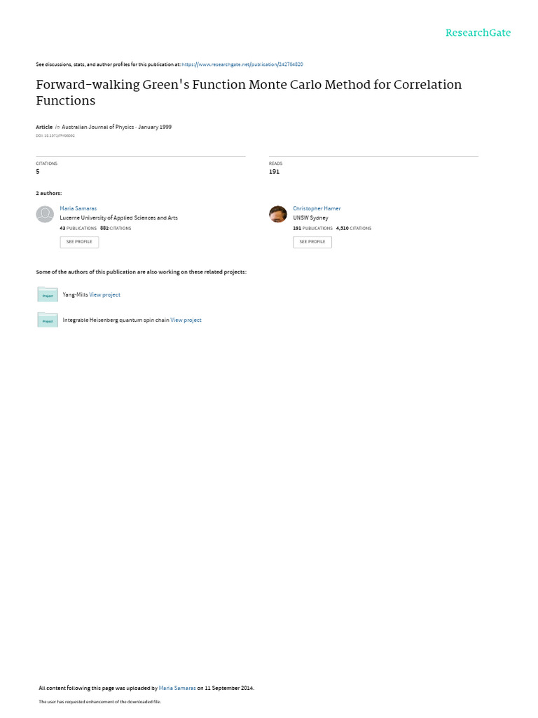 Forward Walking Greens Function Monte Carlo Metho Pdf Wave Function Monte Carlo Method
