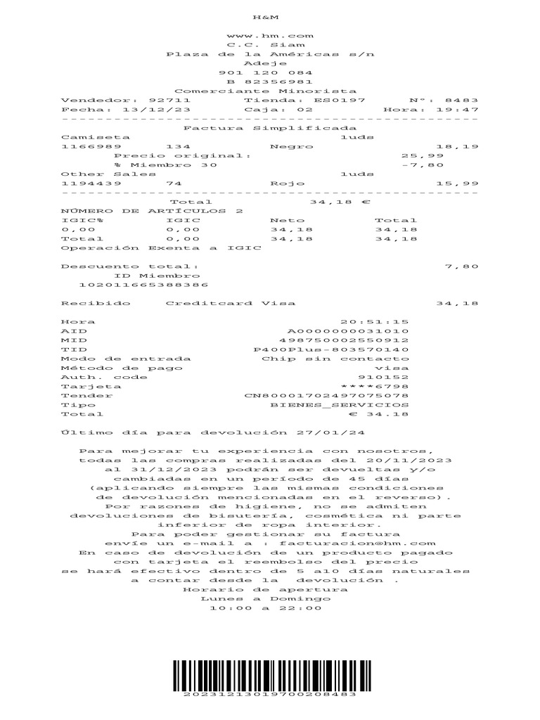 Store Receipt | PDF | Venta al por menor | Industrias de servicio