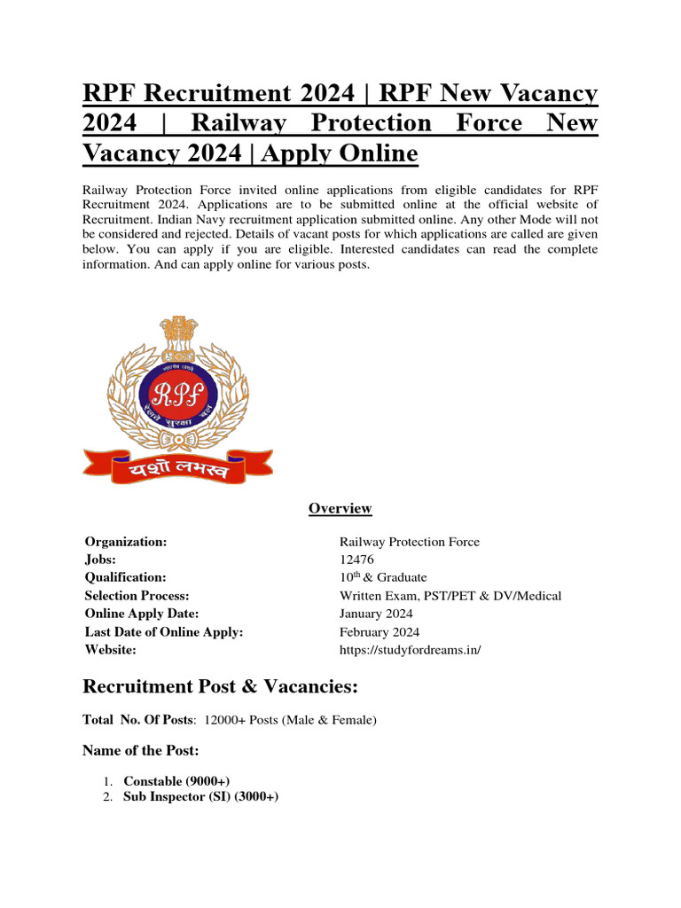 RPF Recruitment 2024 Notification | PDF | Recruitment