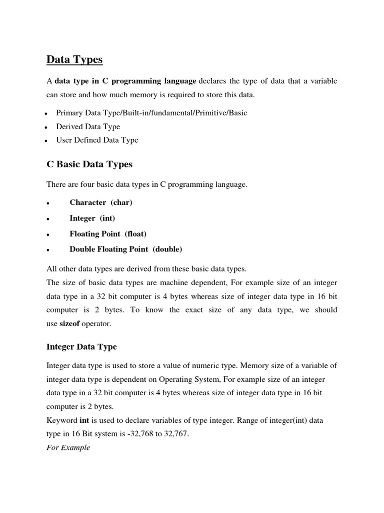 Data Type | PDF | Integer (Computer Science) | Data Type