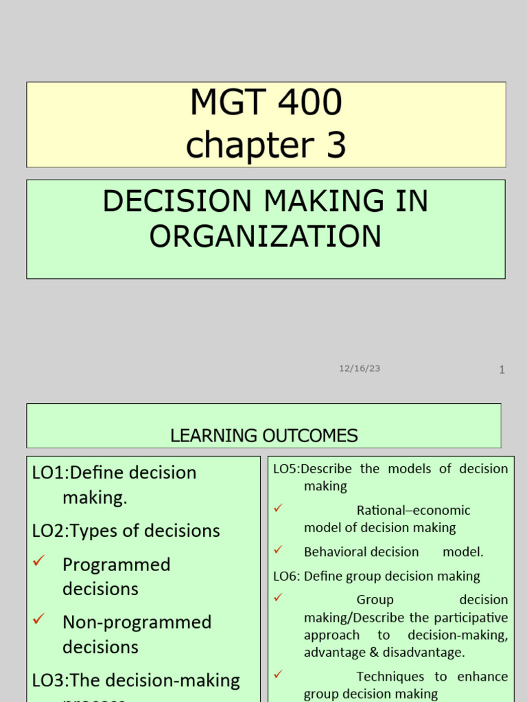 Mgt400 - Chapter 3 - Decision Making | PDF