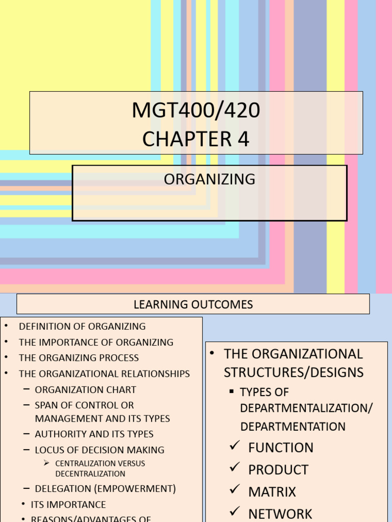 Mgt400 - Chapter 4 - Organizing | PDF | Organizational Structure ...