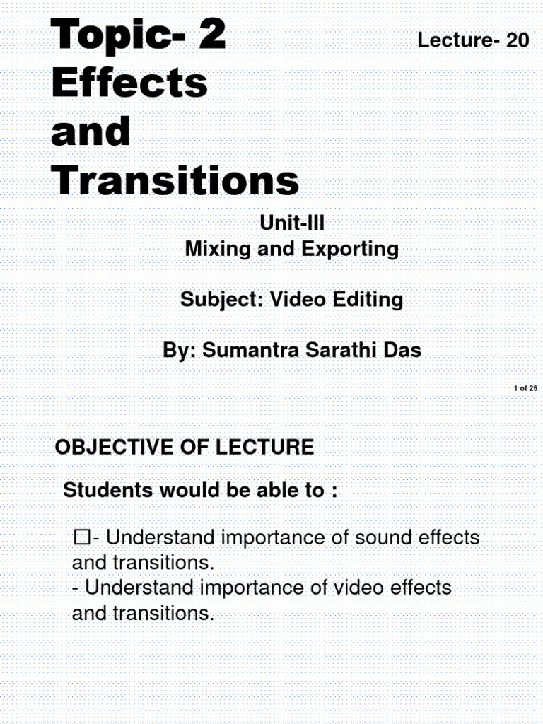 Video Editing U3 Lesson 2 Lec-20 | PDF | Sound | Sound Production Technology