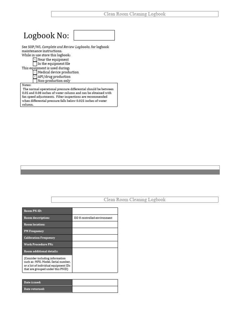 Clean Room Logbook | PDF | Computing