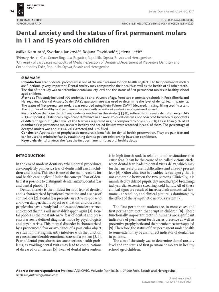 Kapuran - Strah Od Stomatološkog Lečenja | PDF | Dentistry | Clinical ...