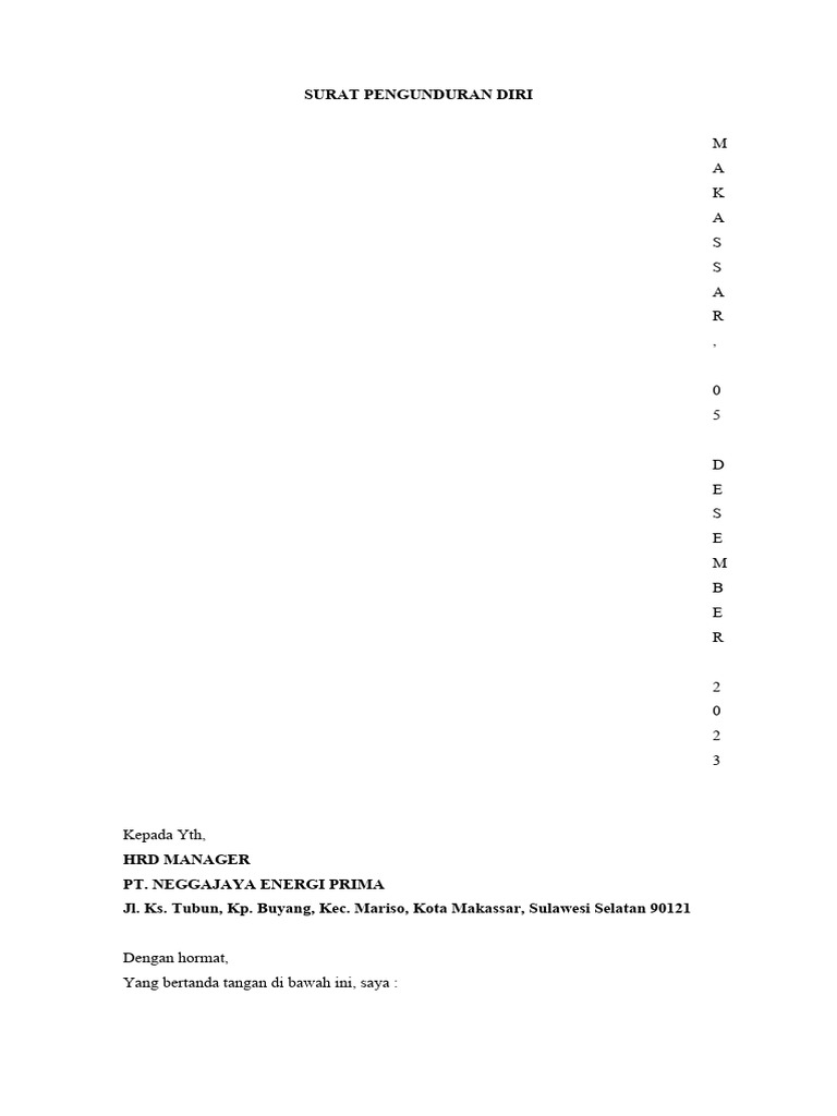 Surat Pengunduran Diri Word | PDF