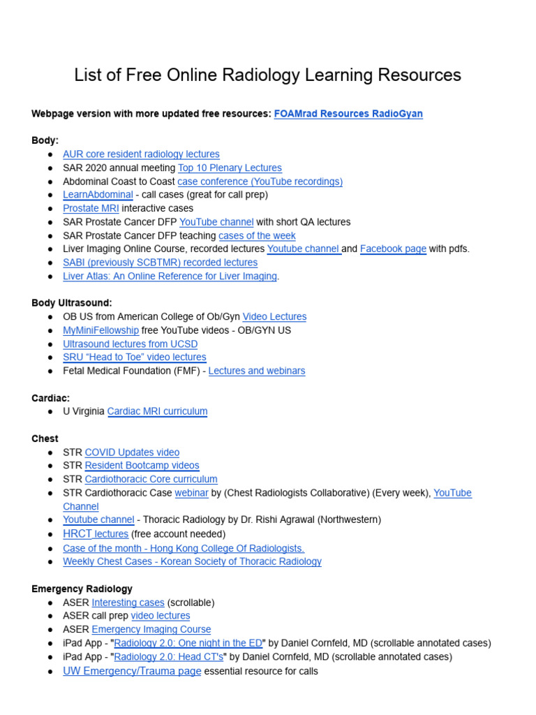 Free Radiology Learning Resources | PDF | Radiology | Medicine
