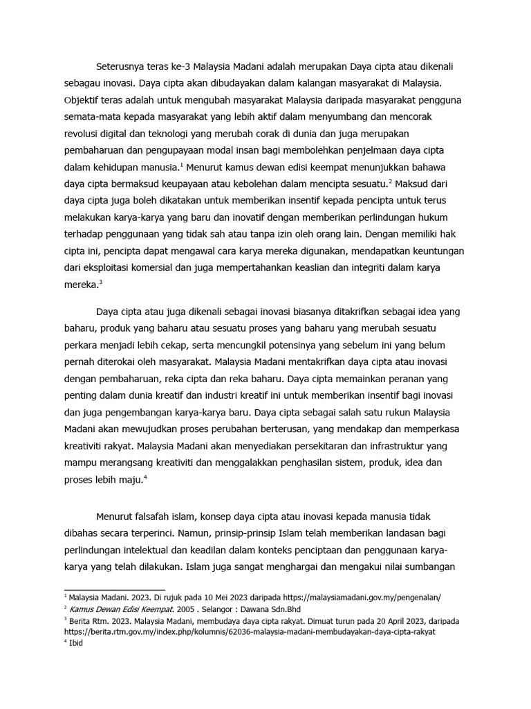 Daya Cipta Malaysia Madani | PDF