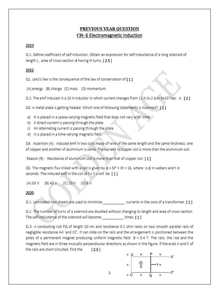 CH - 6 Electromagnetic Induction PYQ | PDF | Inductor | Inductance