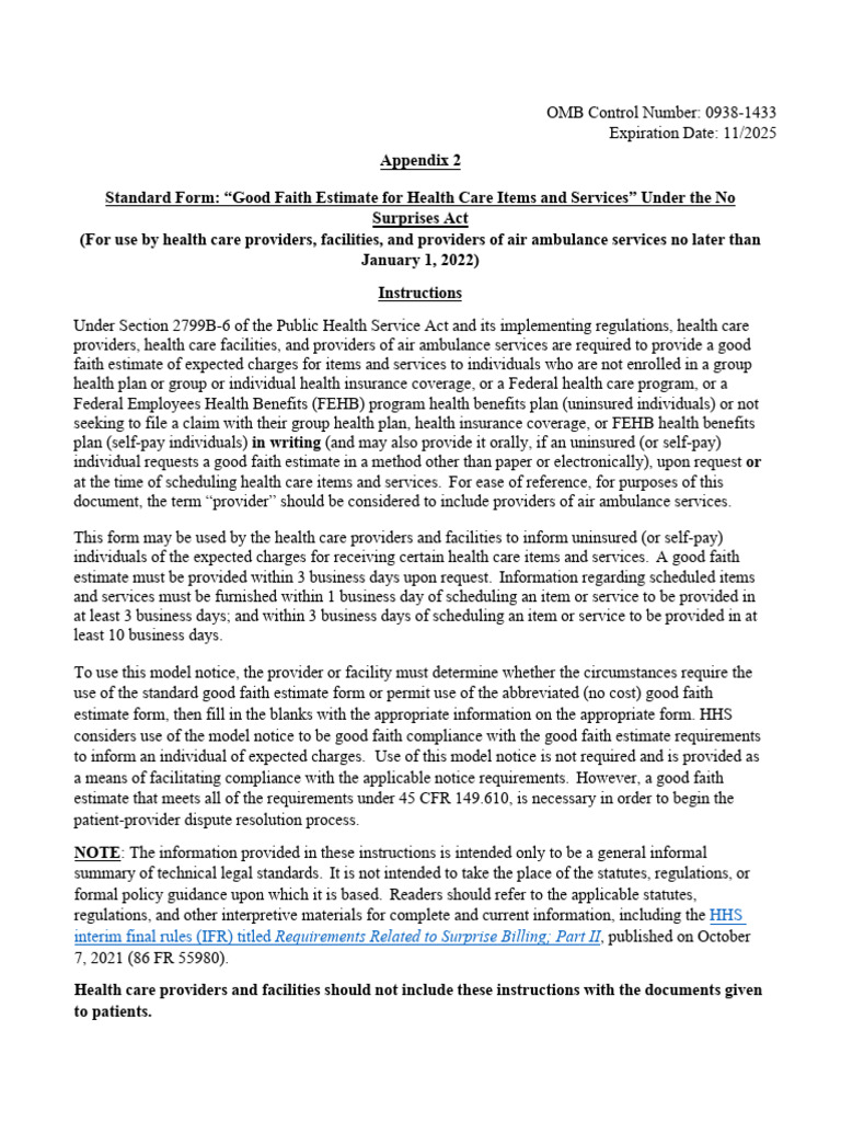 CMS 10791 Good Faith Estimate Model Notice | PDF | Health Insurance Coverage In The United ...