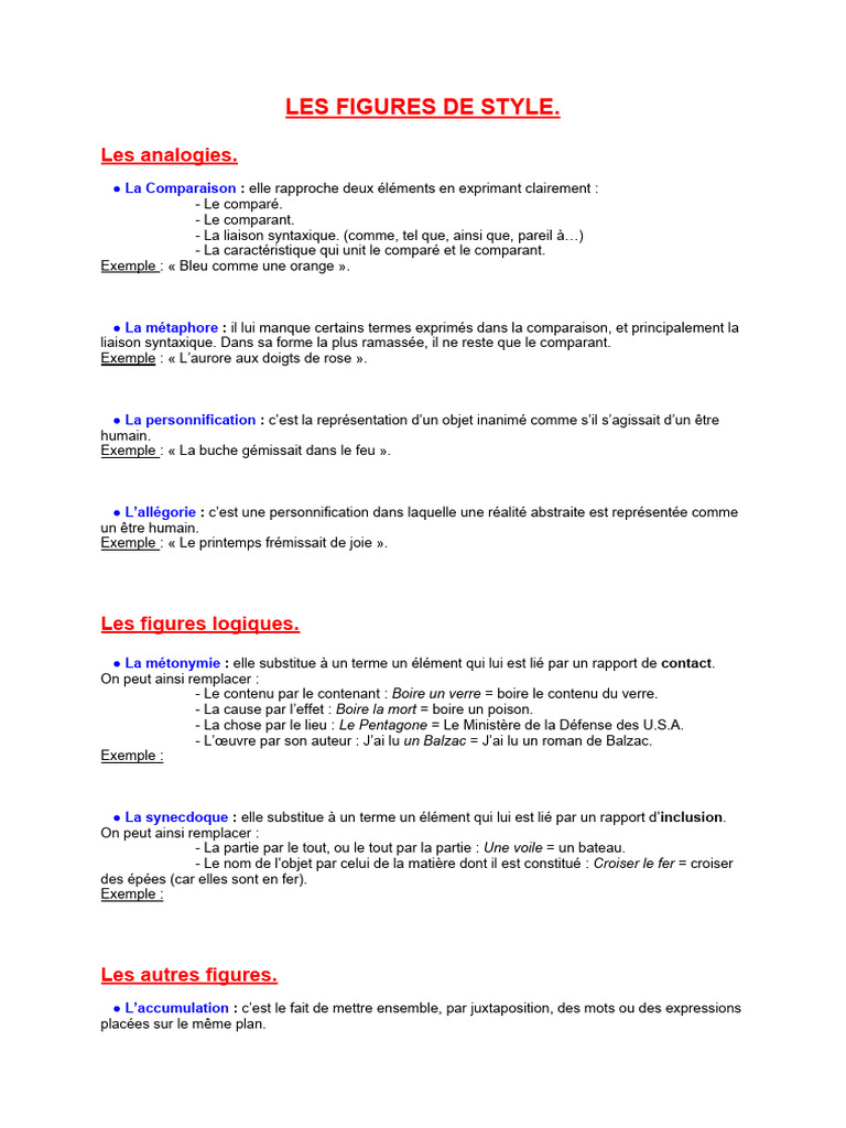Guide des Figures de Style | PDF | Métaphore | Phrase