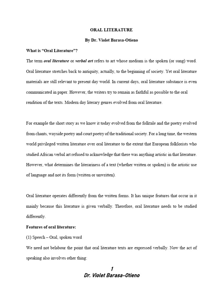 Genres of Oral Literature Notes | PDF | Genre | Oral Literature