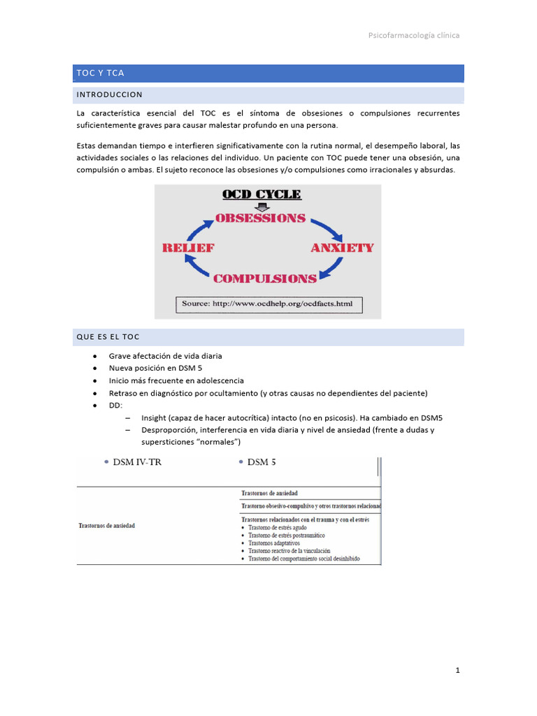 Tema 4 - TOC y TCA | PDF | Desorden obsesivo compulsivo | Inhibidor selectivo de la recaptación ...