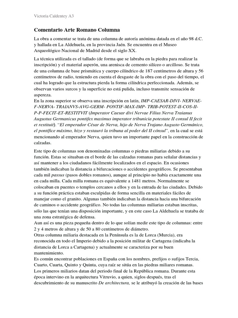 Comentario Columna Miliaria | PDF | imperio Romano | Roma antigua