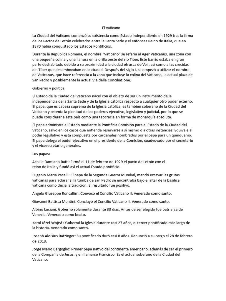 El vaticano | PDF | Ciudad del Vaticano | Iglesia Católica