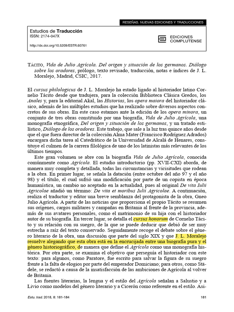 Tacito Vida de Julio Agricola Del Origen y Situaci | PDF | Tácito | Códice