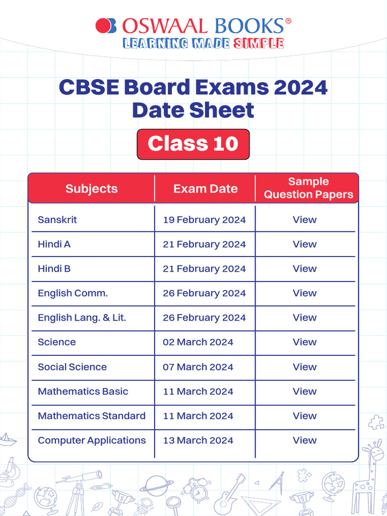 CBSE Class 10th Datesheet Boards 2024 | PDF CBSE Class 10th Datesheet Boards 2024 | PDF