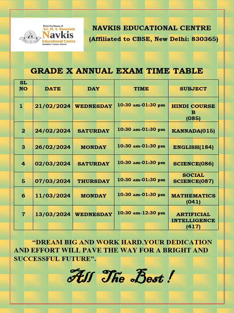Grade X Time Table-1 | PDF