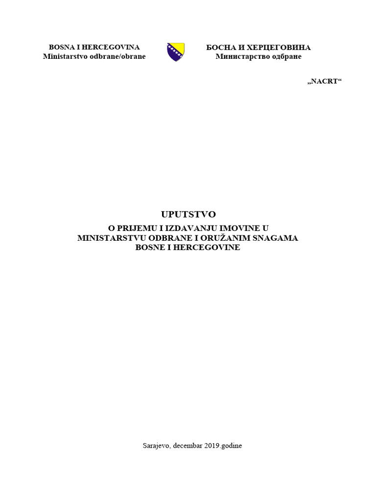 Nacrt Uputstva o Prijemu I Izdavanju Imovine U Ministarstvu Odbrane I Oružanim Snagama BiH | PDF