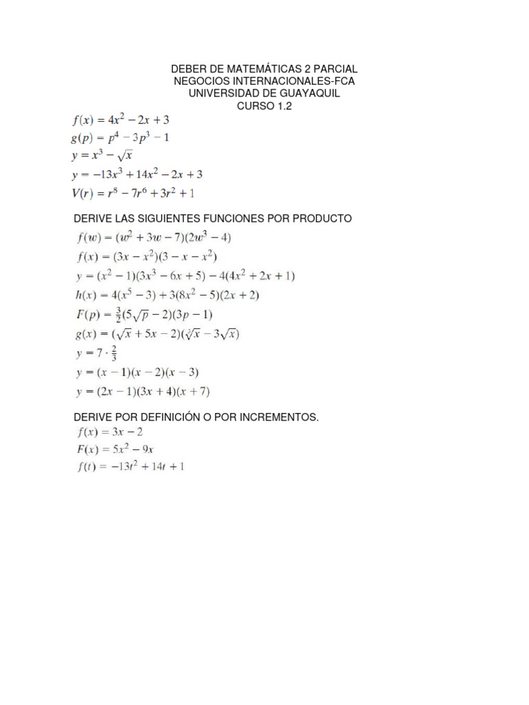 DEBER Derivadas 1 | PDF
